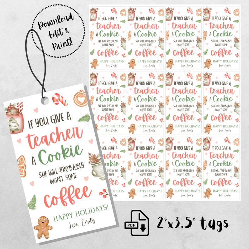 Christmas Teacher Appreciation Gift Tags Printable Christmas - Etsy
