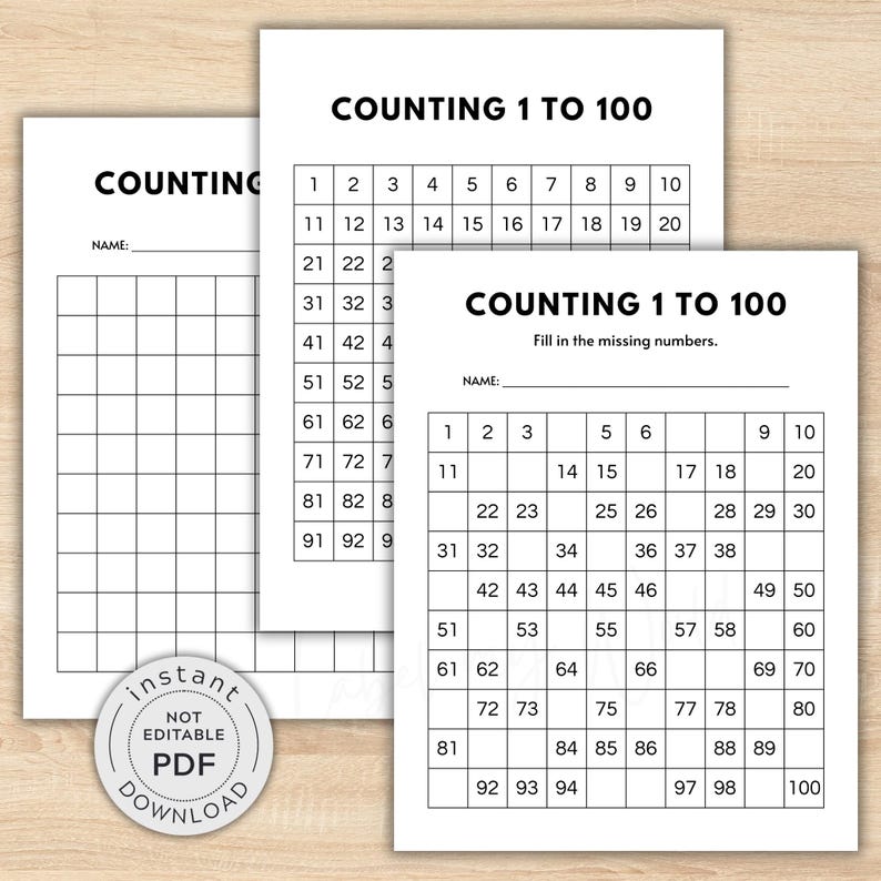 Printable Counting to 100 Worksheets, 100 Days of School Activity (PDF ...