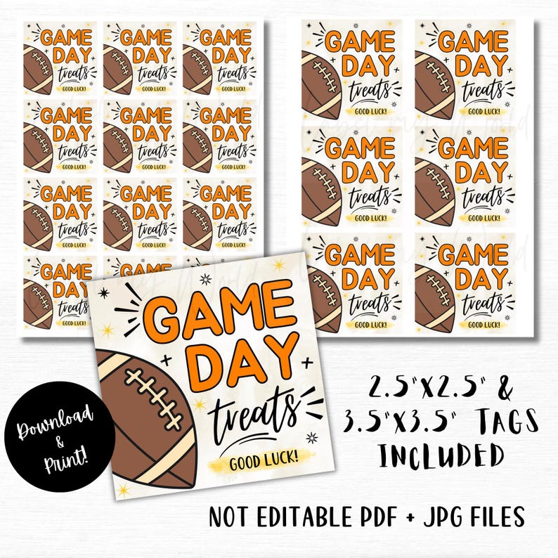 Football Team Orange Game Day Good Luck Treat Tag (PDF + JPG Download ...