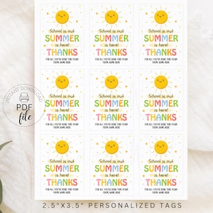 Printable School is Out Summer is Here Gift Tag, Personalized Teacher ...