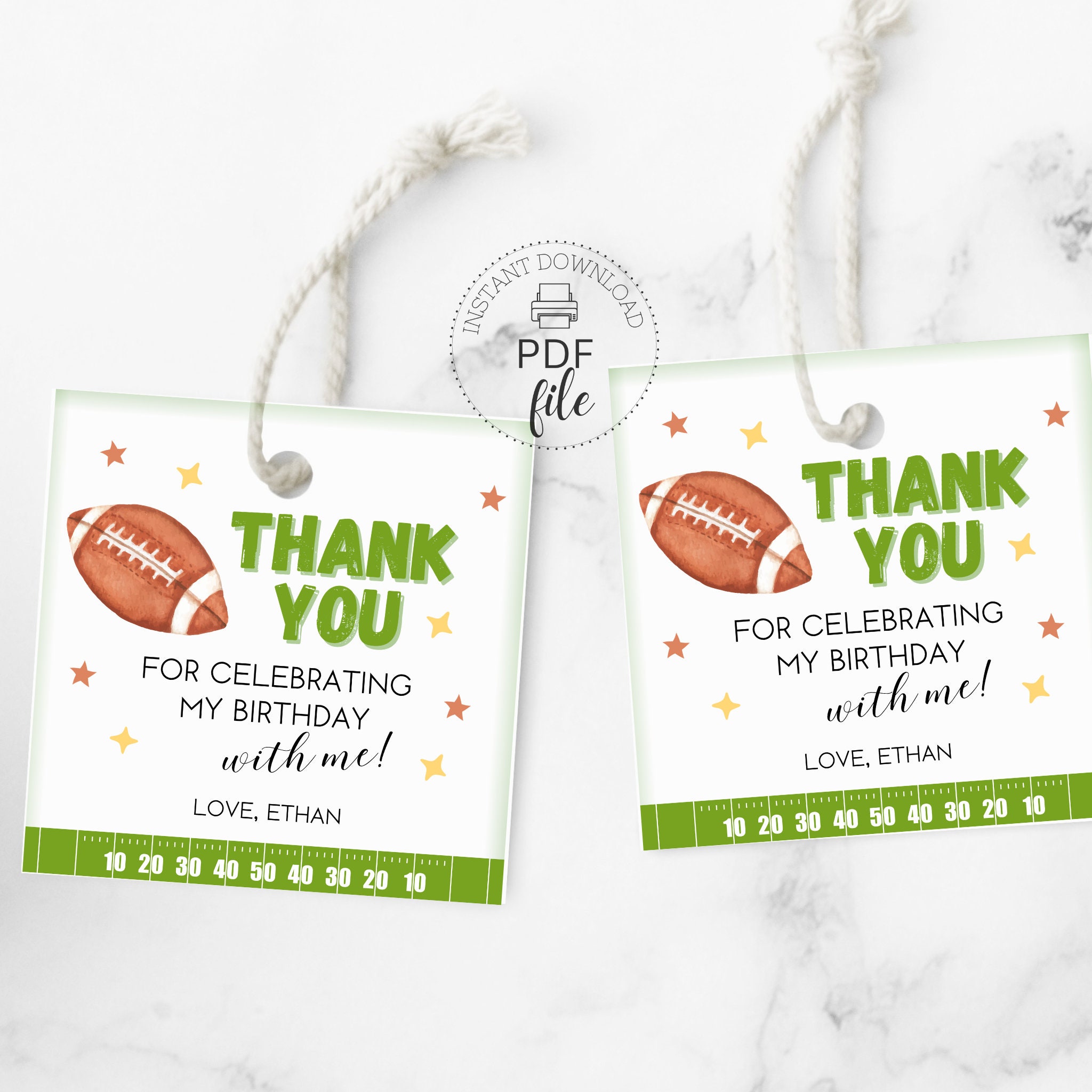 Football Favor Tag Printable Thank You for Celebrating My Birthday With ...