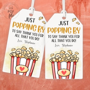 Popcorn Appreciation Printable Gift Tag, Personalized Just Popping by ...