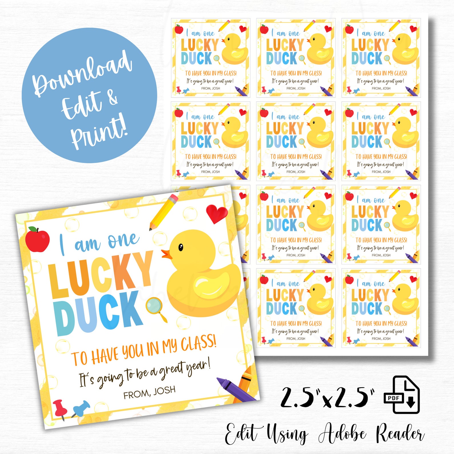 Printable One Lucky Duck Back to School Tags, Happy First Day of School ...
