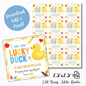 Printable One Lucky Duck Back to School Tags, Happy First Day of School ...