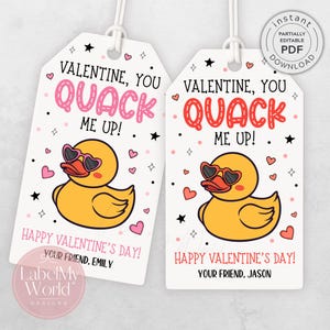 Rubber Duck Valentine Gift Tag, You Quack Me up Valentine's Day Cards ...