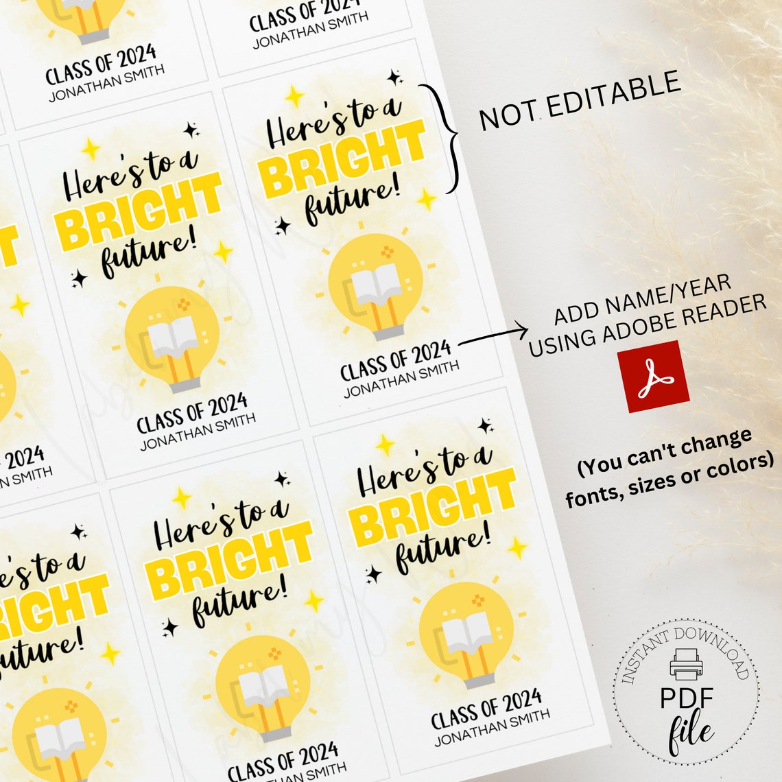 Printable School Graduation Gift Tag, Personalized Here's to A Bright ...