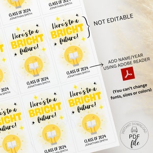 Printable School Graduation Gift Tag, Personalized Here's to A Bright ...