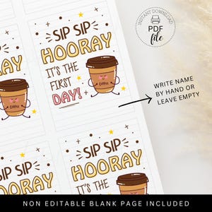 Coffee Teacher Back to School Printable Treat Tag, Sip Sip Hooray It's ...