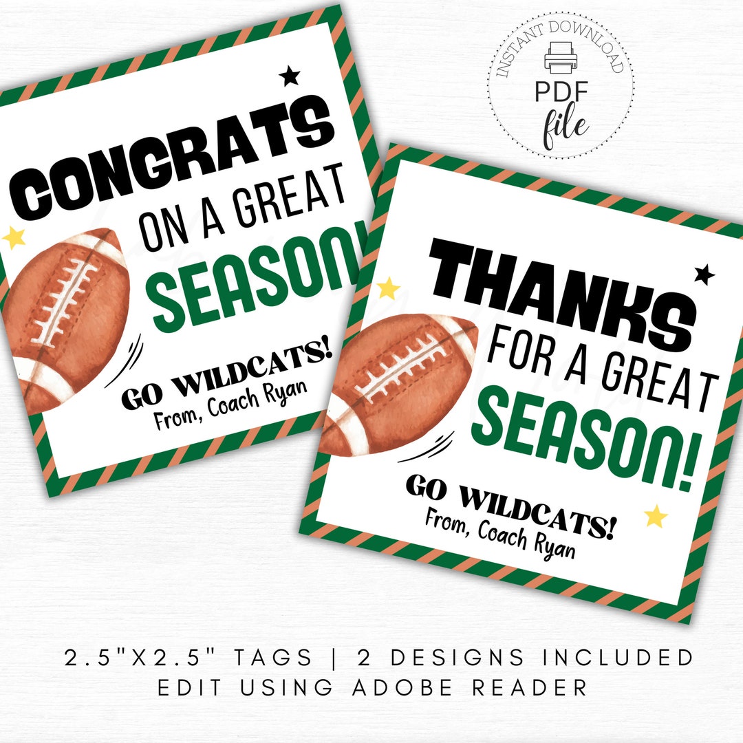 Football End of Season Printable Tags | Personalized Congrats/thanks ...