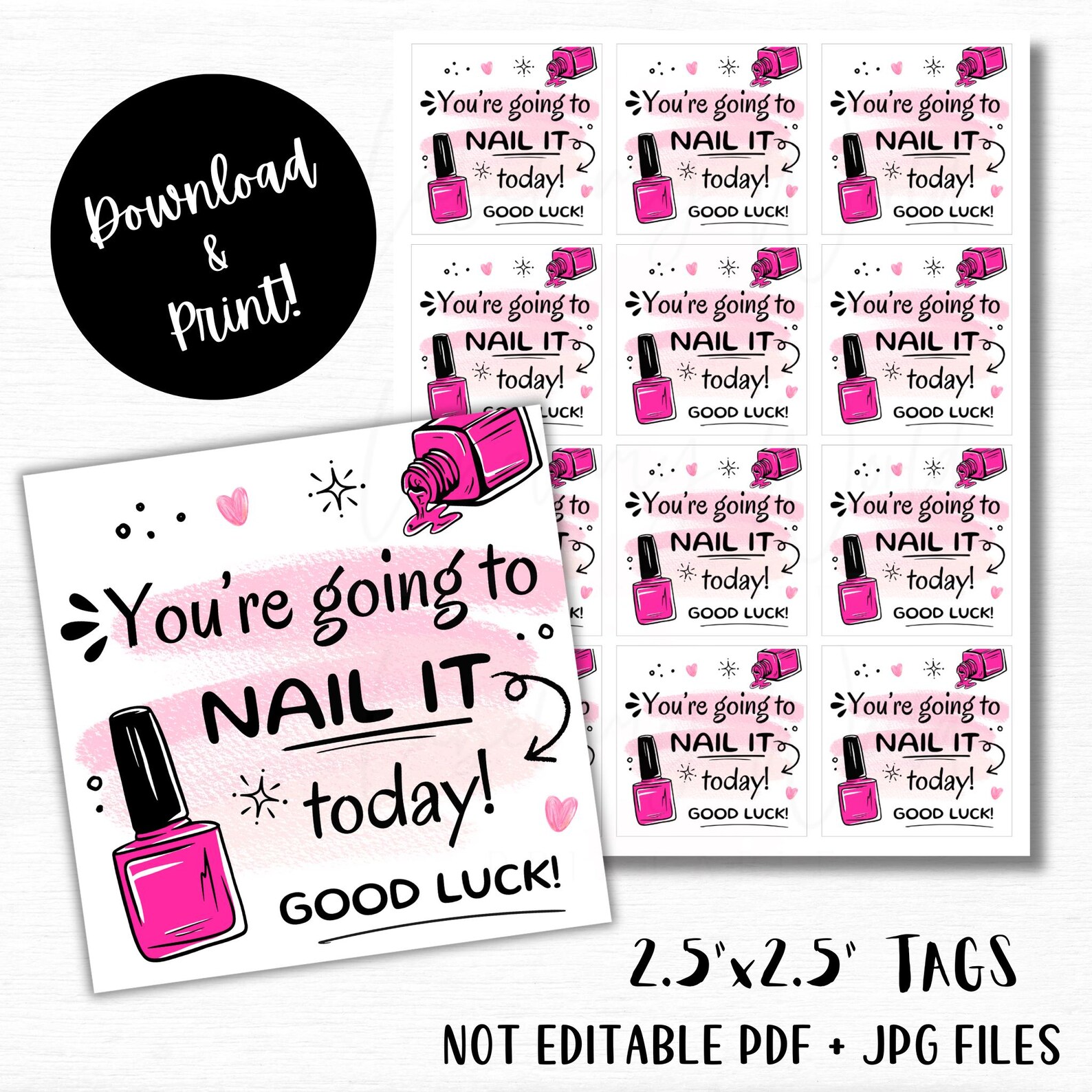 Printable Nail Polish Tag, You're Going to Nail It Today Gift Tags ...