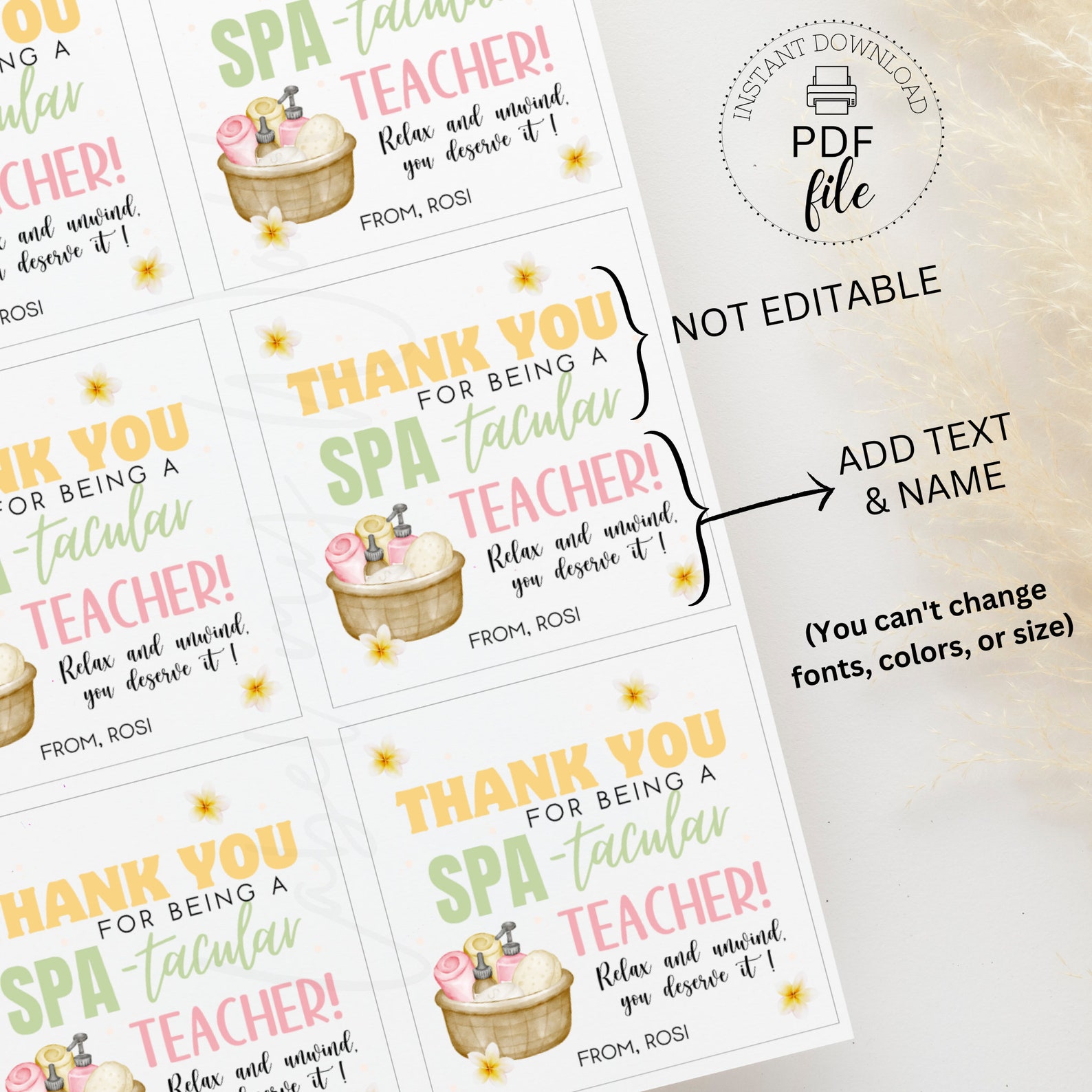 Thank You for Being Spa-tacular Gift Tag | Printable Teacher/nurse ...