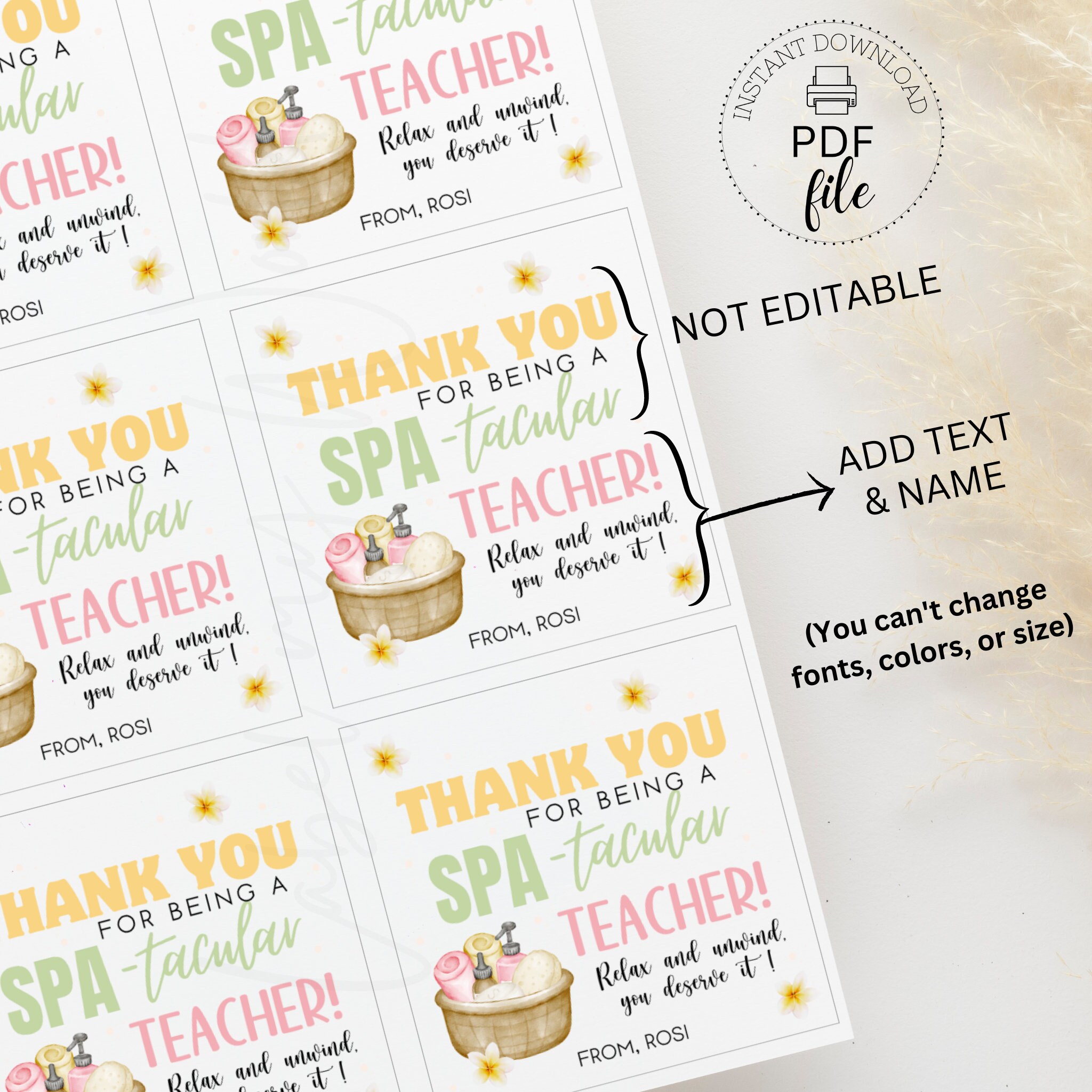 Thank You for Being Spa-tacular Gift Tag Printable Teacher/nurse/friend ...