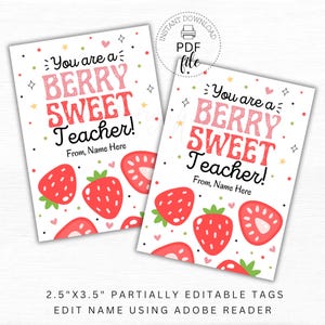 Printable Teacher Appreciation Strawberry Tag, Berry Sweet Teacher ...
