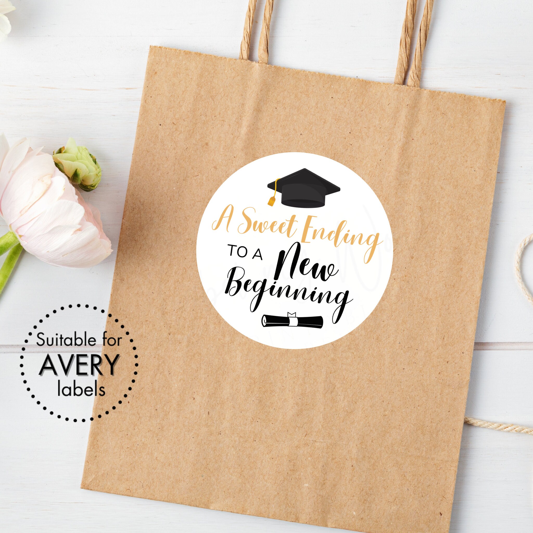 A Sweet Ending to a New Beginning Round Tag/label, Printable Black ...