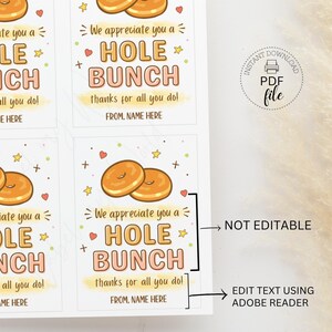 Printable Employee Donut Appreciation Gift Tag, We Appreciate You a ...