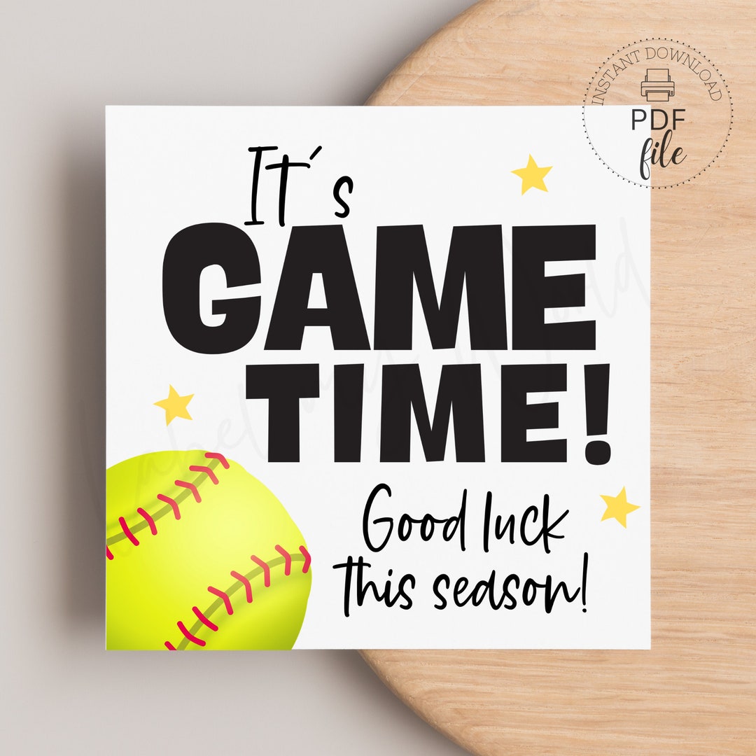 Softball Good Luck This Season Tag, Printable It's Game Time Gift Tag ...