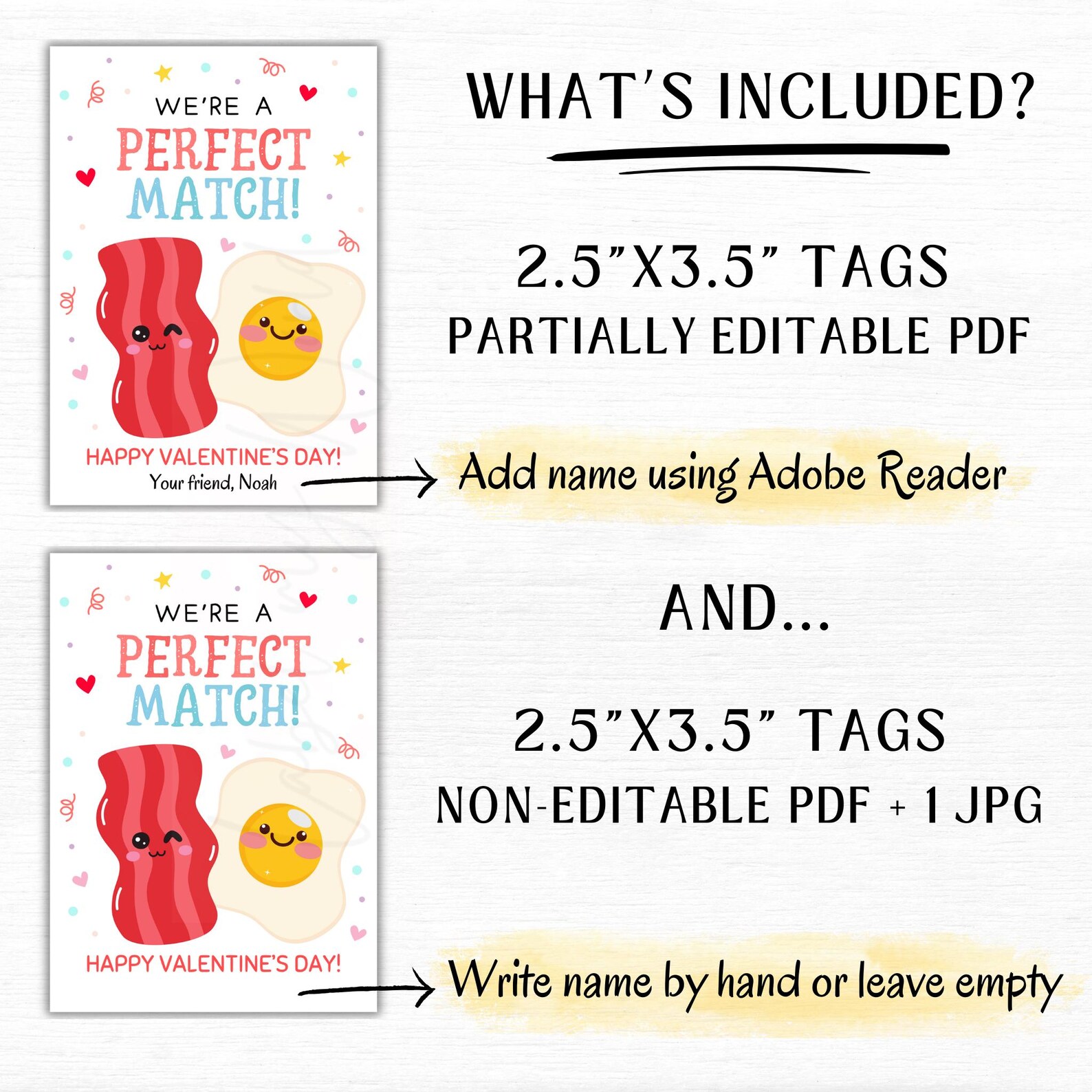 Printable Perfect Match Valentines Gift Tags, Cute Burger/fries & Egg ...