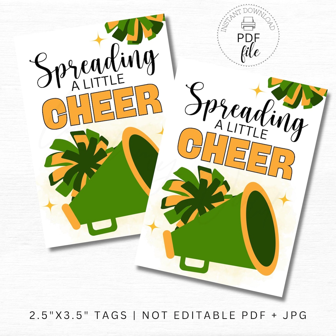 Printable Green & Gold Spreading a Little Cheer Tags, Cheerleading ...