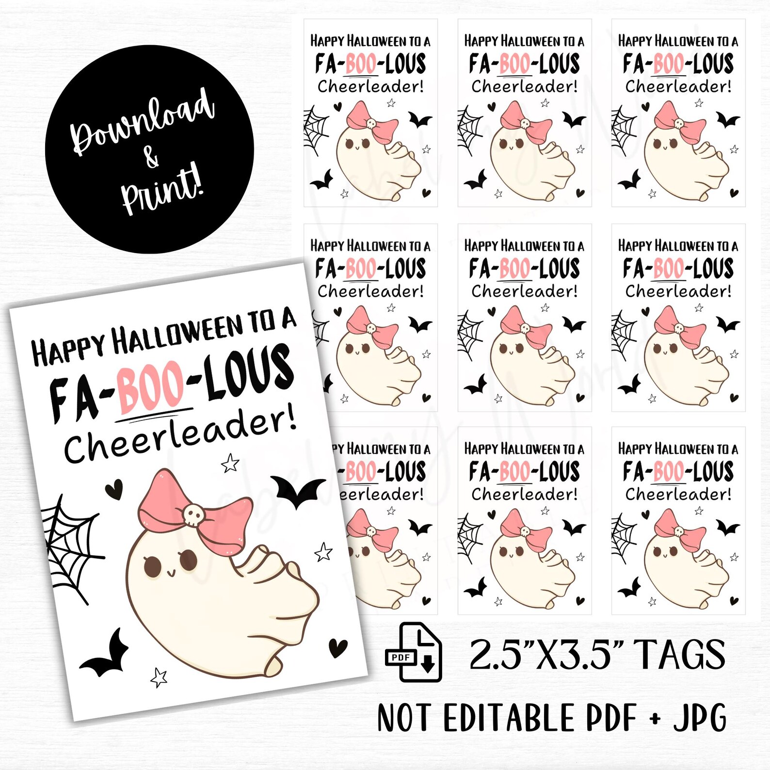 Printable Happy Halloween to a Faboolous Cheerleader Treat Tag ...