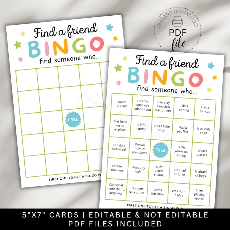 Printable Find a Friend Bingo, Find Someone Who Bingo Game Pre-filled ...