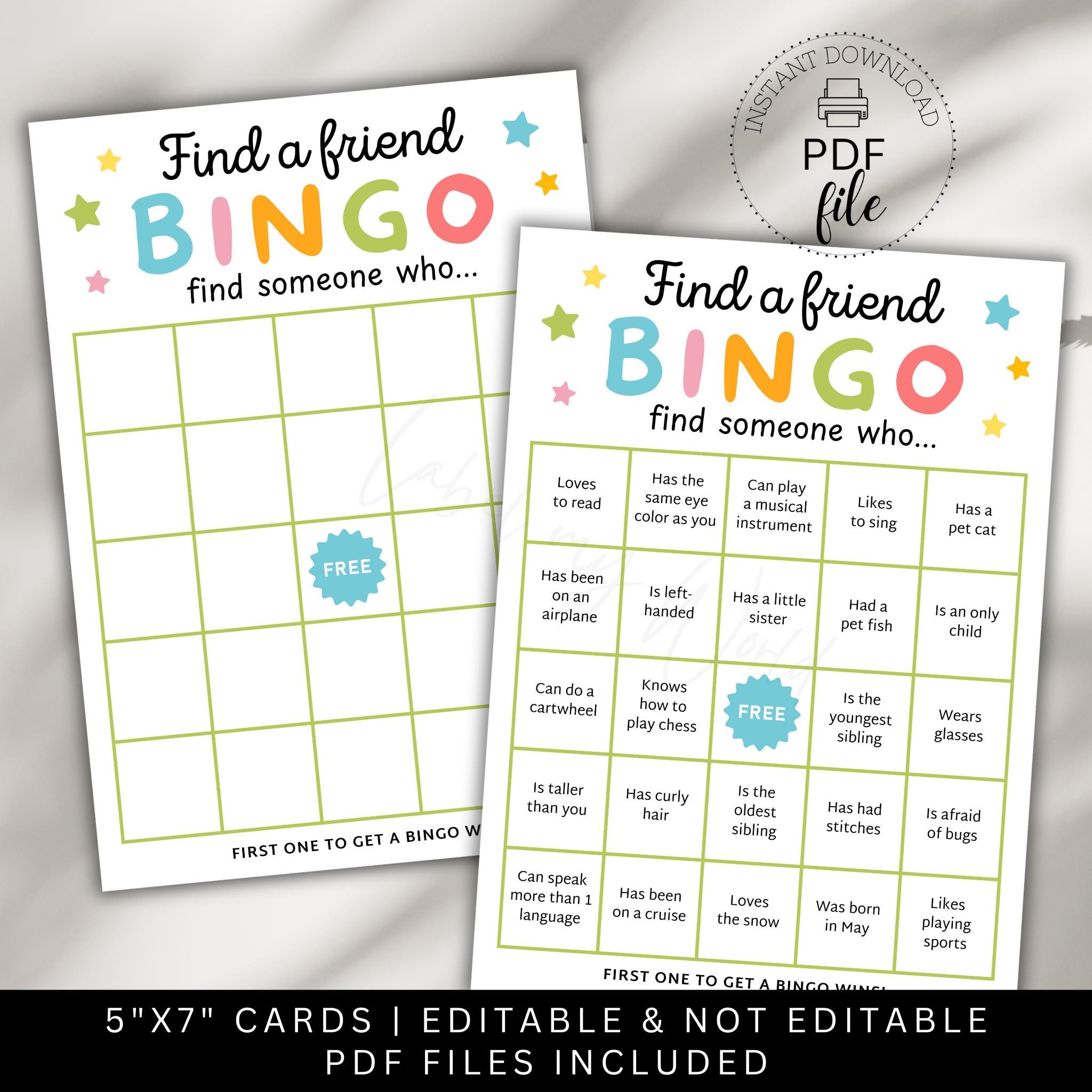Printable Find a Friend Bingo, Find Someone Who Bingo Game Pre-filled ...