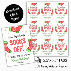 Printable Christmas Socks Tag, Personalized You Knock Our Socks off 2.5 ...