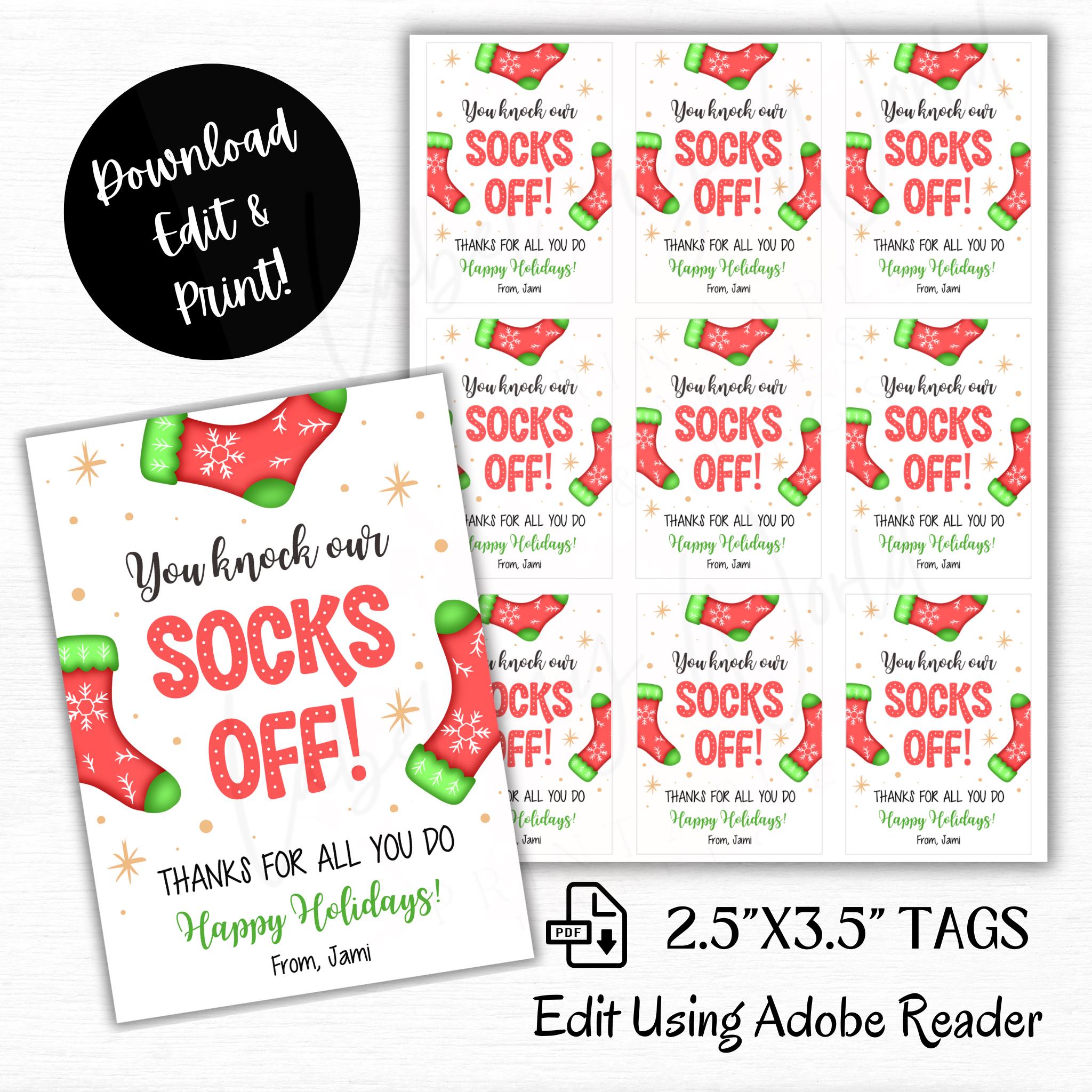 Printable Christmas Socks Tag, Personalized You Knock Our Socks off 2.5 ...