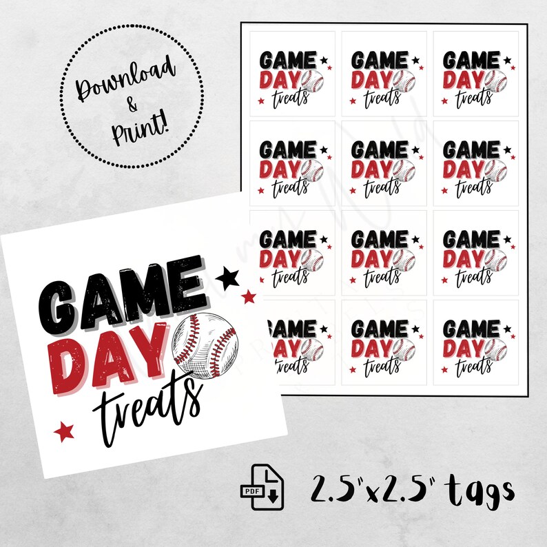 Baseball Game Day Gift Tags | Baseball Game Day Treats Square Hang Tags ...