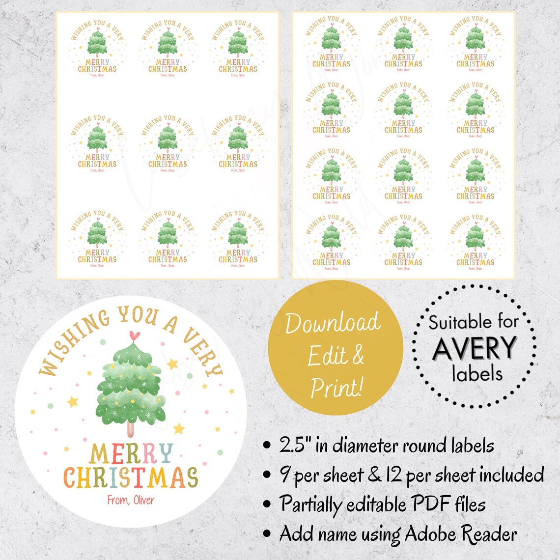 Printable Christmas Stickers, Personalized Wishing You a Very Merry ...