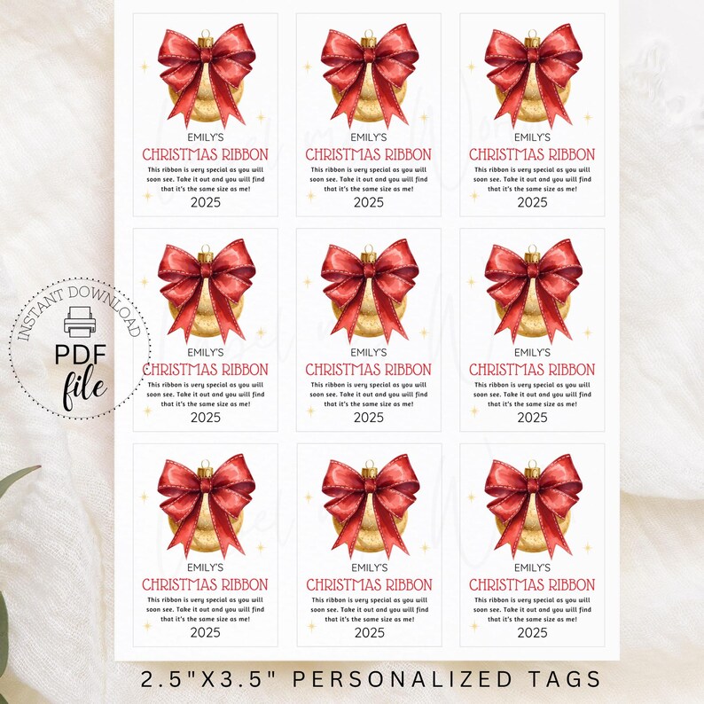 Printable Ribbon Height Keepsake Christmas Ornament Gift Tag (PDF + JPG ...