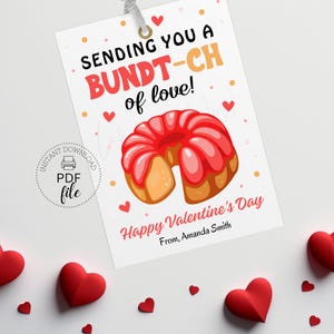 Printable Valentines Bundt Cake Gift Tag, Personalized Sending You a ...