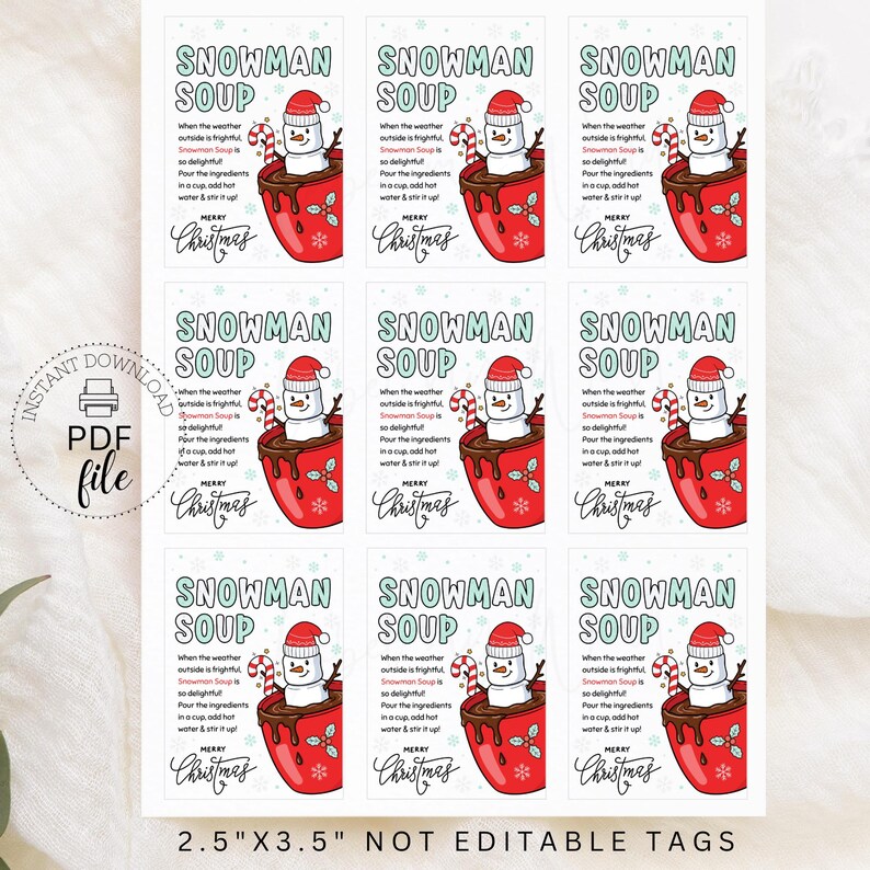 Snowman Soup Gift Tag, Printable Winter Hot Cocoa Tags (PDF + JPG ...