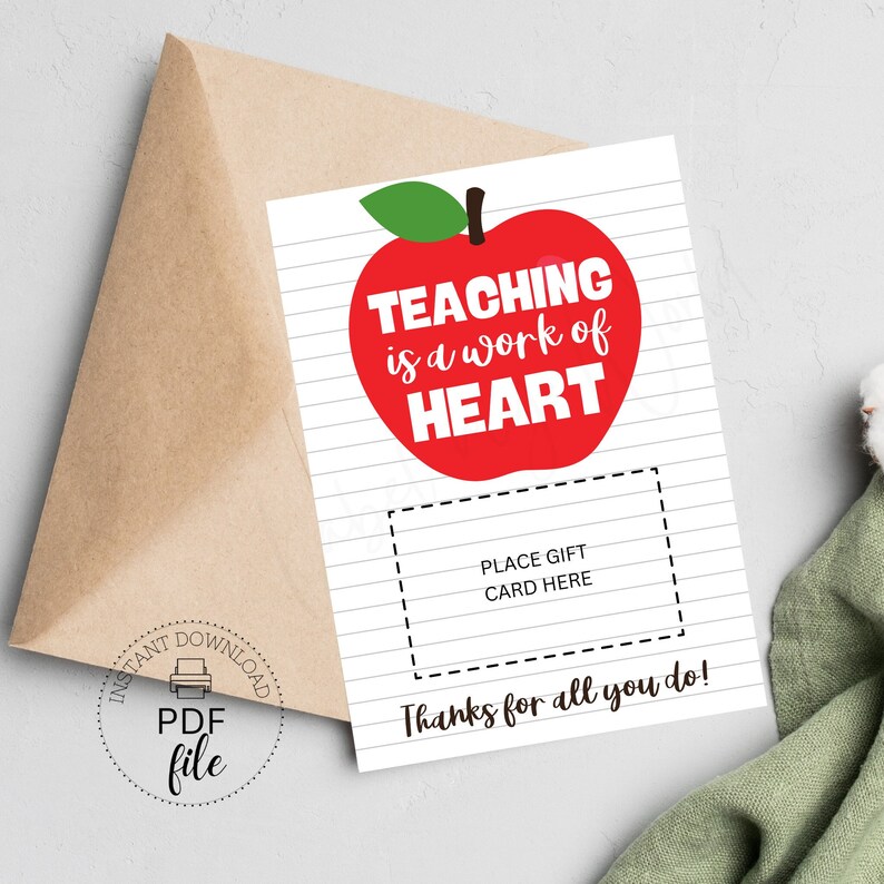 Teacher Appreciation Gift Card Holder Template, Printable Teaching is a ...