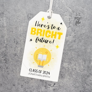 Printable School Graduation Gift Tag, Personalized Here's to A Bright ...