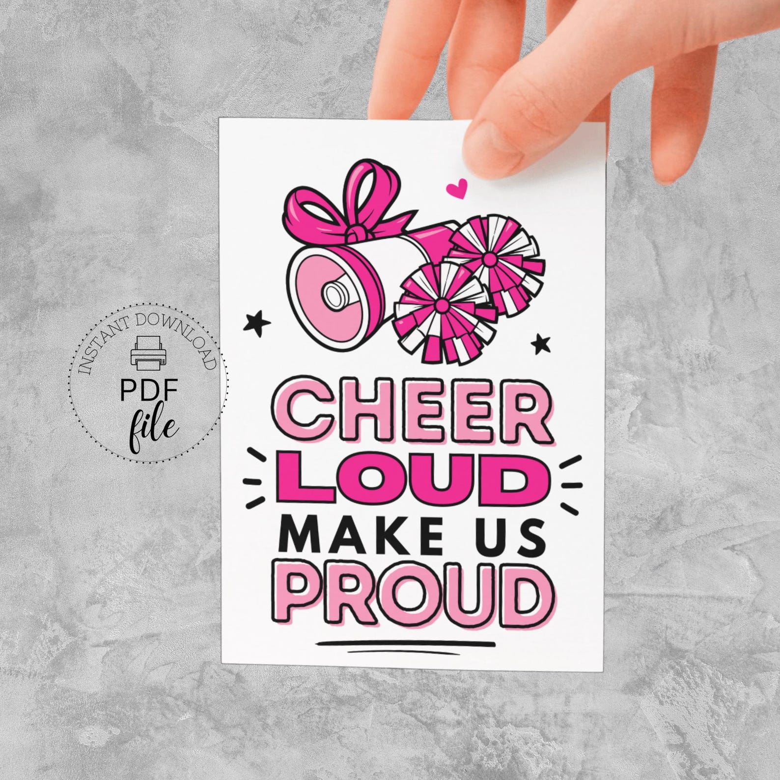 Cheer Loud Make Us Proud Tag, Printable Cheerleader Pink Out Game Day ...
