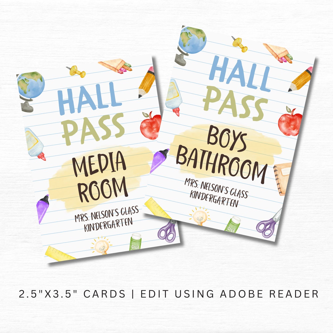 Printable Classroom Hall Pass Cards, Editable Hall Passes for Teacher ...