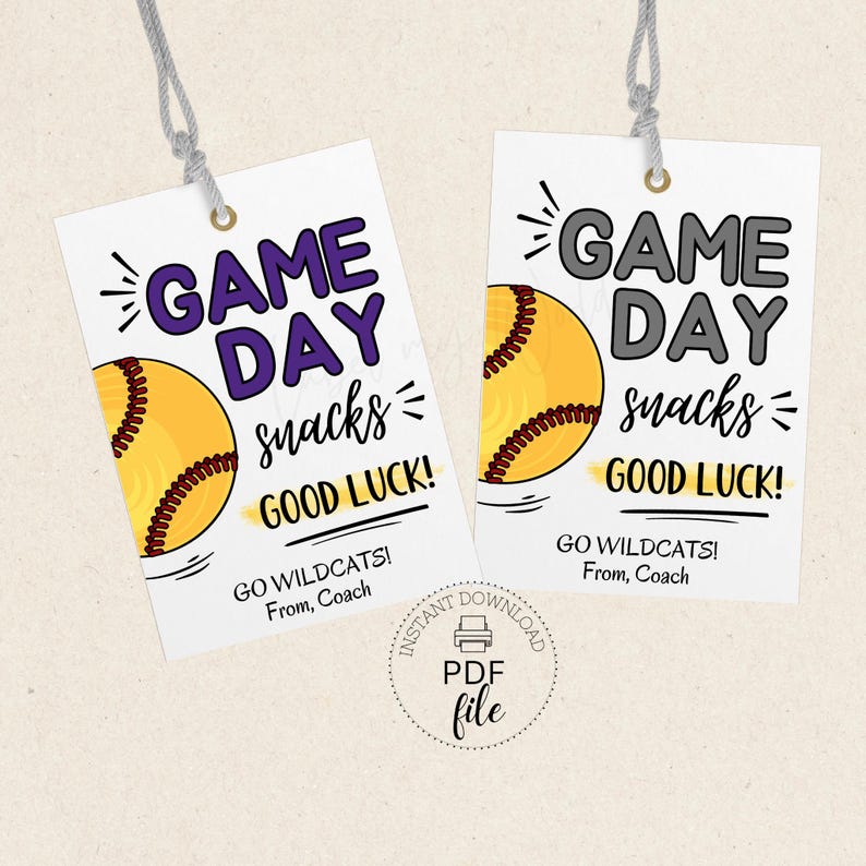 Printable Softball Game Day Snacks Tag, Personalized Good Luck 2.5x3.5 ...