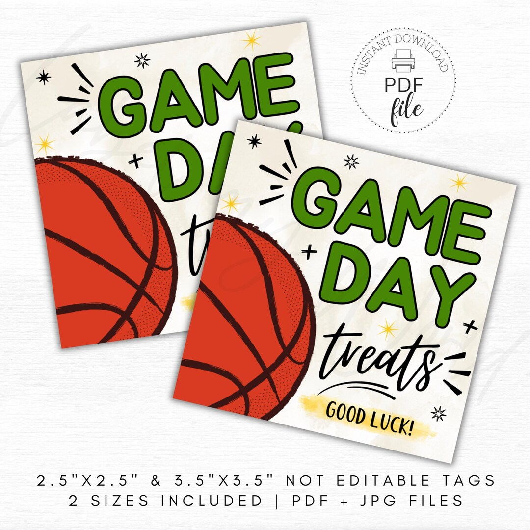 Printable Basketball Game Day Tag, Game Day Treats Good Luck Gift Tag ...