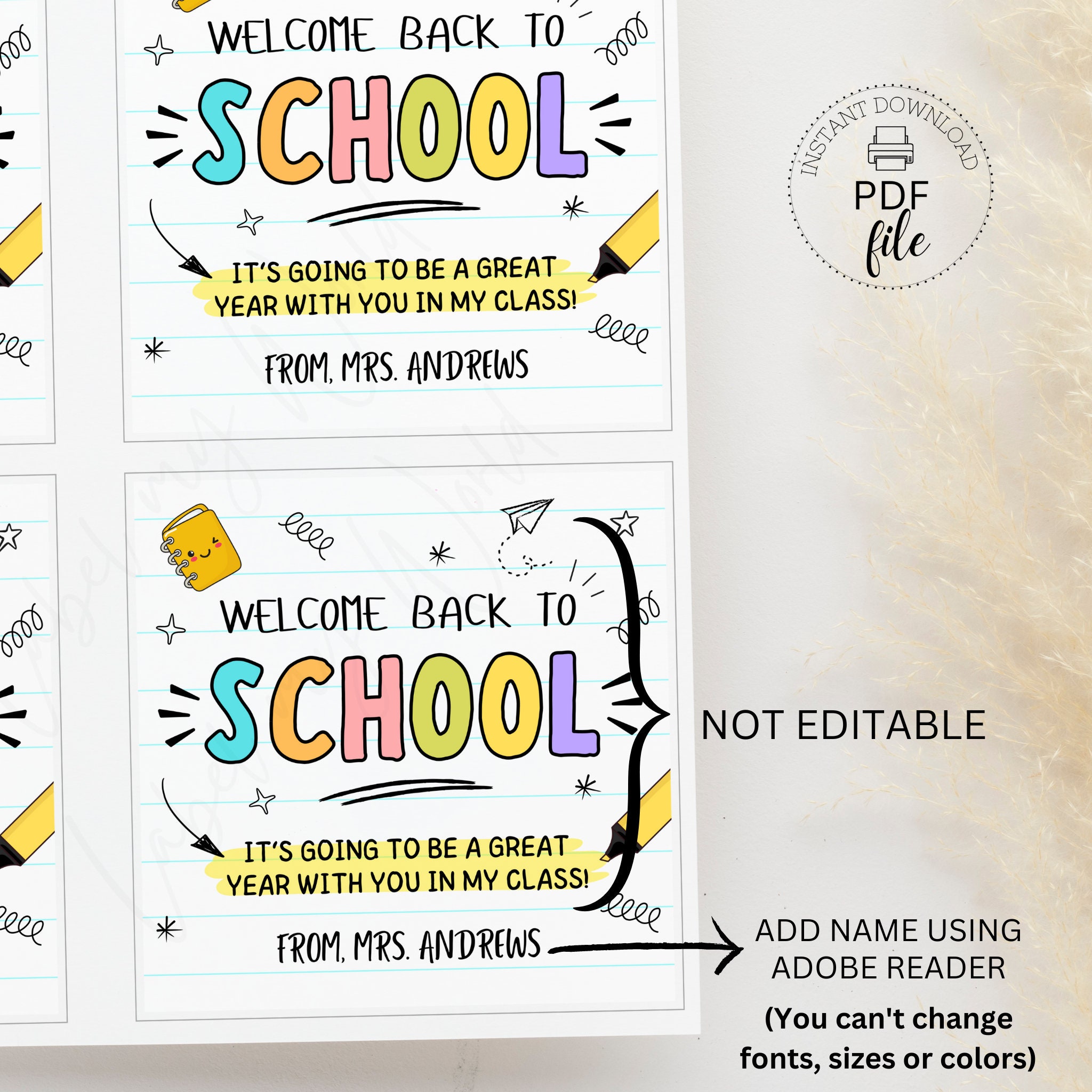 Printable Welcome Back to School Gift Tag, Personalized Teacher ...