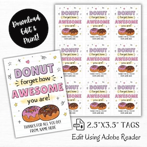 Printable Appreciation Donut Tag, Donut Forget How Awesome You Are ...