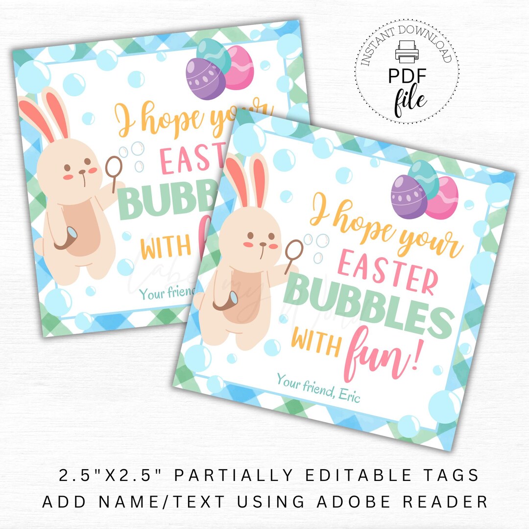 Printable Bubbles of Fun Gift Tag, Personalized Happy Easter Kids Tag ...