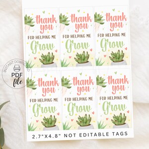 Printable Thank You for Helping Me Grow Tag, Teacher Appreciation ...