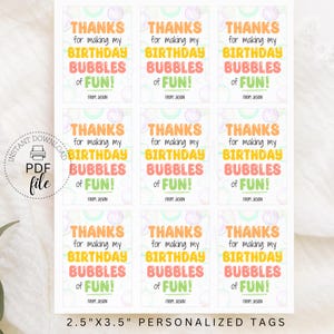 Printable Bubble Birthday Party Favor Tag, Personalized Thanks for ...