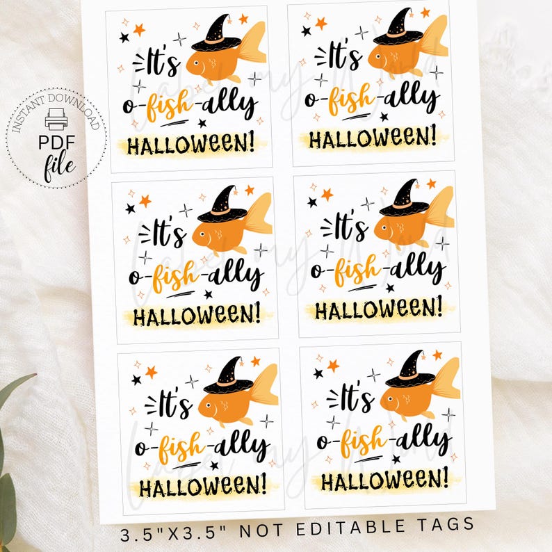 Printable It's O Fish Ally Halloween Tags, Halloween Goldfish Gift Tags ...