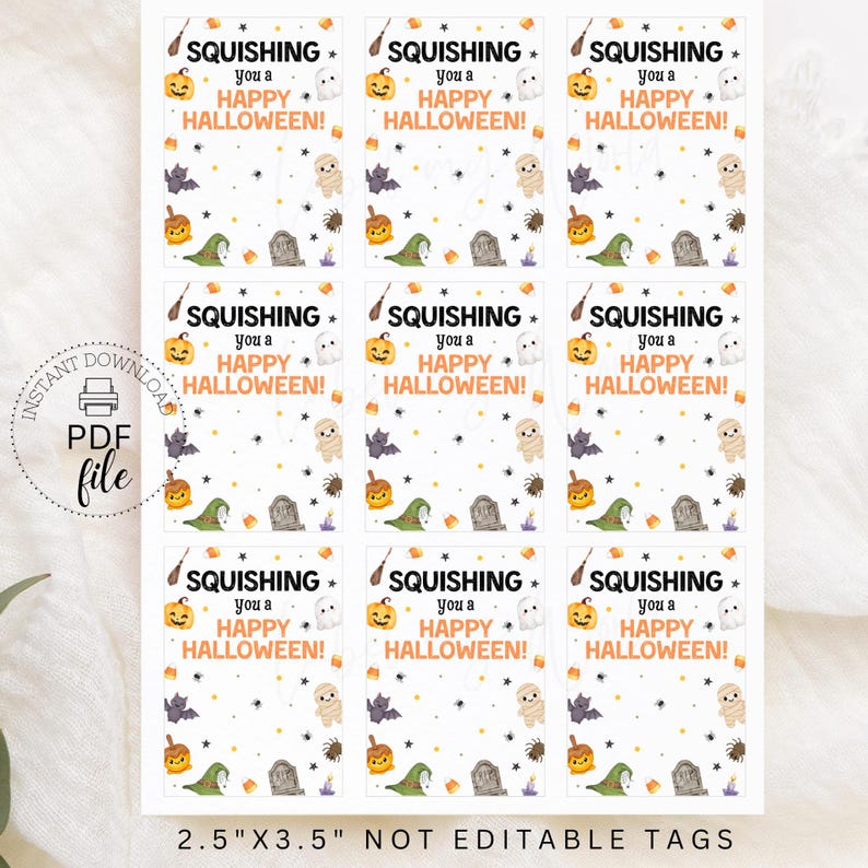 Squishing You a Happy Halloween Gift Tag, Printable Squish Toy Favor ...