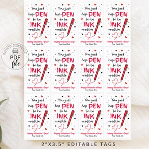 Printable Valentines Pen Gift Tag, Non-candy Personalized You Just Hap ...