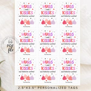 Printable Hugs and Kisses & Valentine Wishes Gift Tags, Personalized ...
