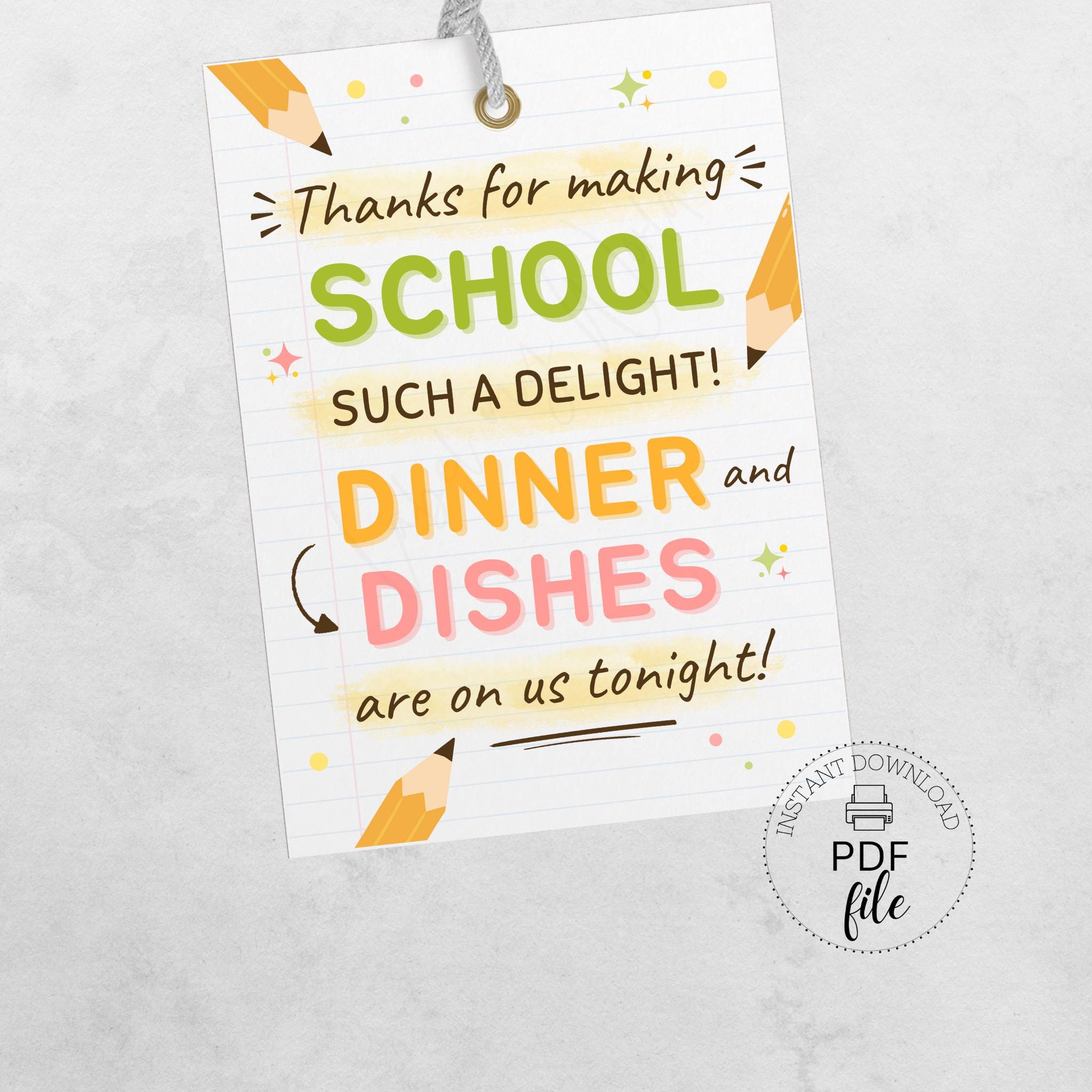 Printable School Staff Meal Appreciation Gift Tag, Thanks for Making ...