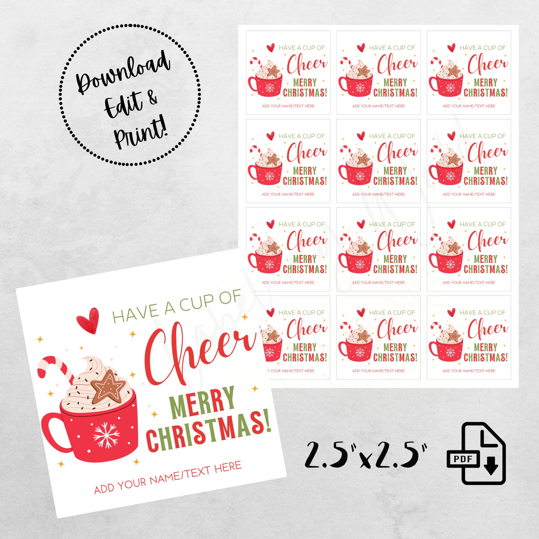 Christmas Teacher Appreciation Gift Tags Printable Have a Cup of Cheer ...