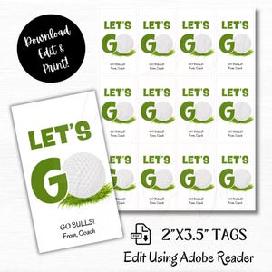 Golf Team Let's Go Tag | Printable Golf Ball Good Luck Game Day Snacks ...